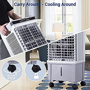 Evaporative Air Cooler, KEGIAN Swamp Cooler with 5.3 Gallon Water Tank, Remote Control, 12 H Timer - Efficient, 3 Modes & Speeds, Humidifying,110° Oscillation,and Portable 3-IN-1 Cooling Fan for Bedroom Home Office