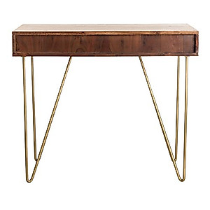 Safavieh Home Office Raveena Modern Natural Acacia and Brass 1-drawer Hairpin Leg Desk