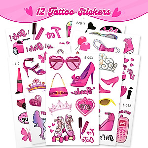 KELENO 110 Pink Party Favors Princess Birthday Supplies Straw Bubble Silicone Bracelet Keychain Tattoo Sticker Girl Kid Toy Gift Goodie Bag Stuffer Filler Makeup Party Decorations