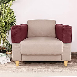 SEWACC Chair Arm Protectors Universal Sofa Armrest Cover Stretch Armchair Slipcover Protector Elastic Recliner Couch Loveseat Cloth 2pcs for Home Office (Claret)