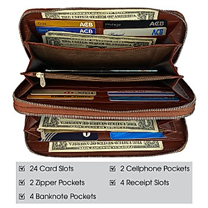 Light Brown Women Crocodile Clutch Wallet Large Capacity Alligator Leather Wristlets Purse Ladies Travel RFID Blocking Card Holder Cellphone Pocket VINU14