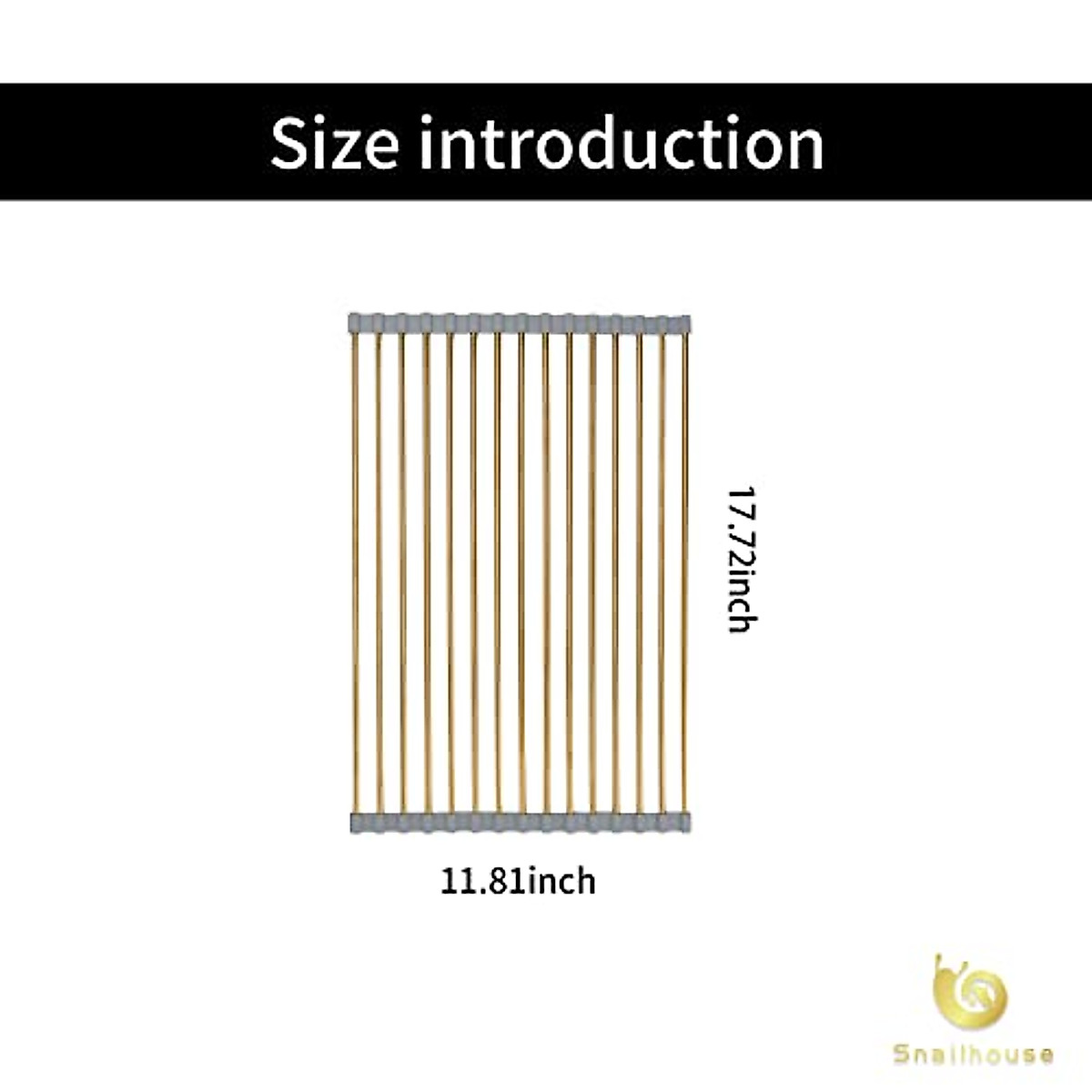 Snailhouse Roll Up Dish Drying Rack, Stainless Steel Dish Drainer Over The Sink with Anti-Slip Silicone for Kitchen Counter, Gold (17.8 x 11.8 in)