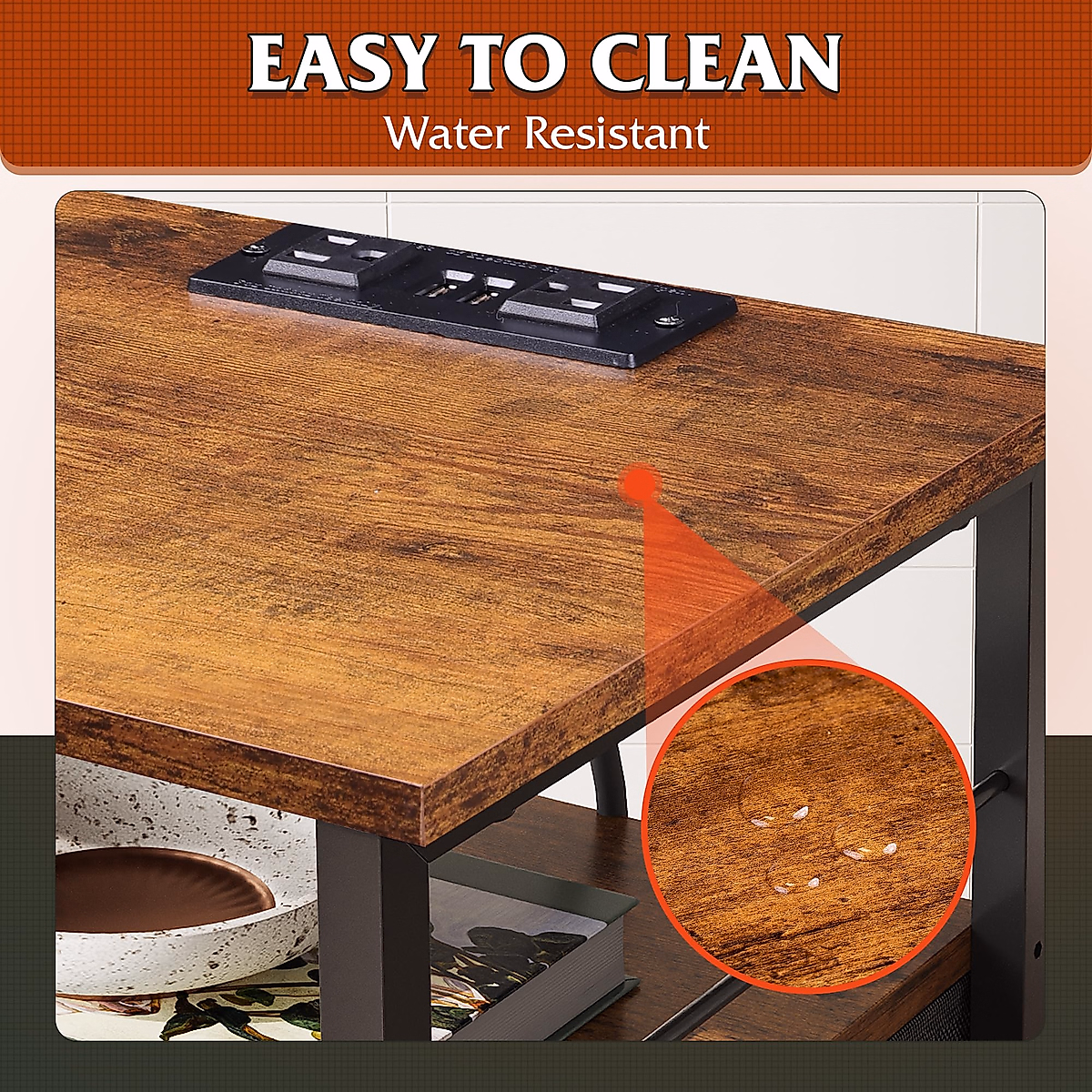 WLIVE Nightstand with Charging Station, End Table with 2 Fabric Drawers for Storage, Small Bedroom Dresser, Bed Side Table, 2 USB Ports and 2 Outlets, Easy Assembly, Rustic Brown