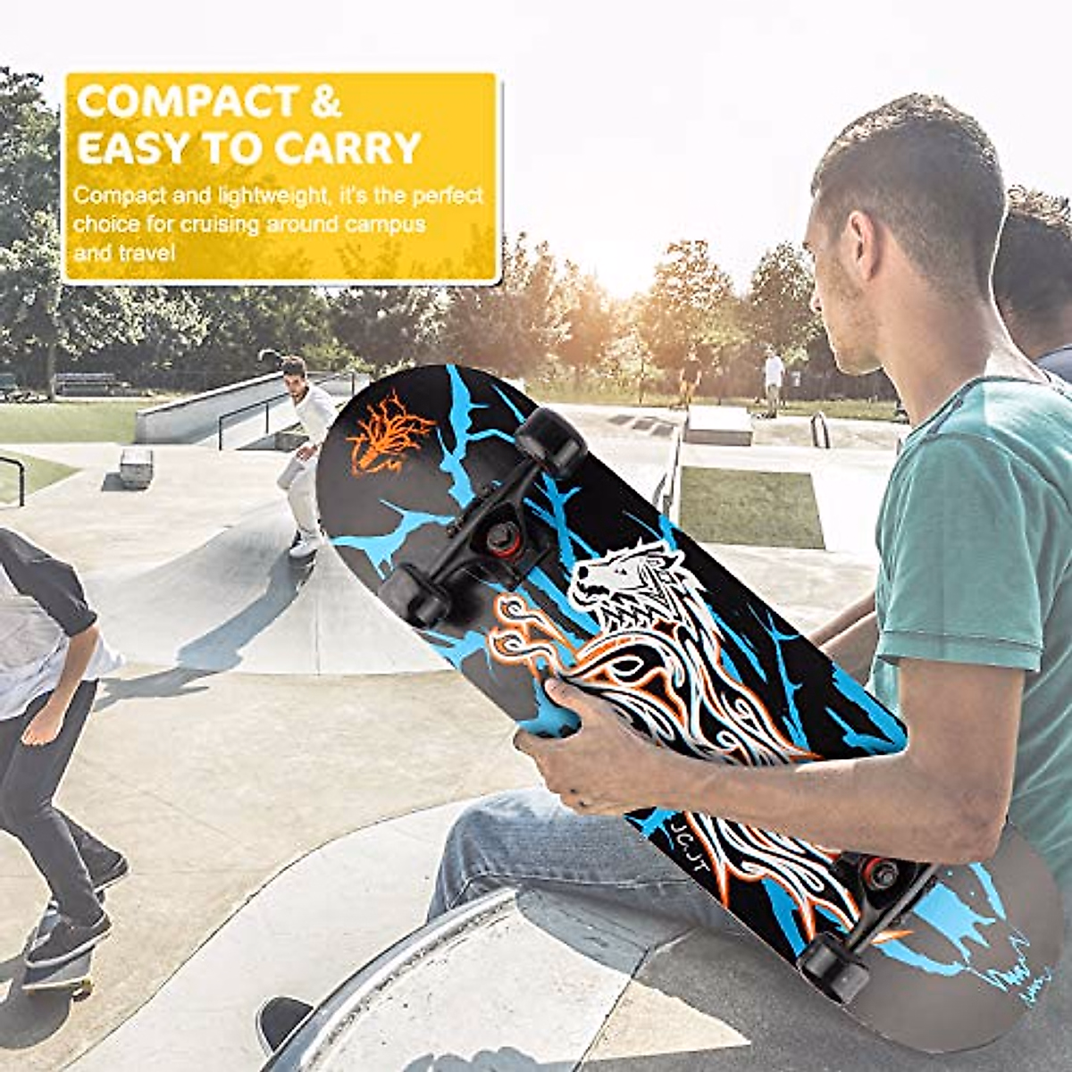 Skateboard Complete, 31" x 8" Double Kick Concave Pro Skateboards for Trick, Freestyle, Carving and Cruising with All-in-one T-Tool