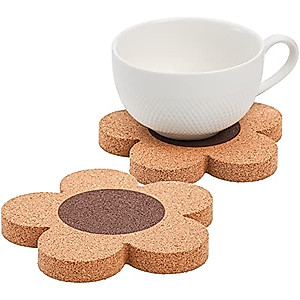 Fasmov 12 Pack 3/8" Thick Cork Coasters, 4 Inch Flower Shape Absorbent Natural Cup Coasters Heat Resistant Coasters for Drinks, Wine Glasses, Cups & Mugs