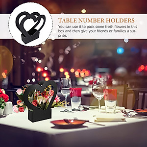NUOBESTY Bouquet Flower Boxes 2Pcs Flower Box Heart Shaped Flower Bouquet Gift Packaging Boxes with Handle Flower Arrangement Basket Craft Paper Gift Bags Black Handheld Floral Basket