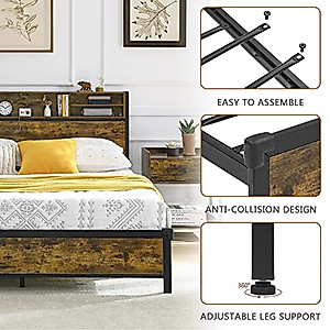 Alohappy Full Size Bed Frame with Bookcase Headboard, Metal Platform Bed Frame Full with Headboard Double Support Legs 13 Metal Slats Support,Easy Assembly Noise Free No Box Spring Needed