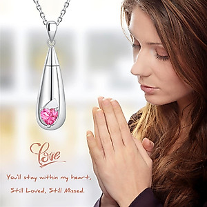 Cremation Jewelry, 12 Months Birthstone Urn Necklace for Ashes 925 Sterling Silver Teardrop CZ Memorial Ashes Keepsake Gift Cremation Jewelry for Ashes for Women