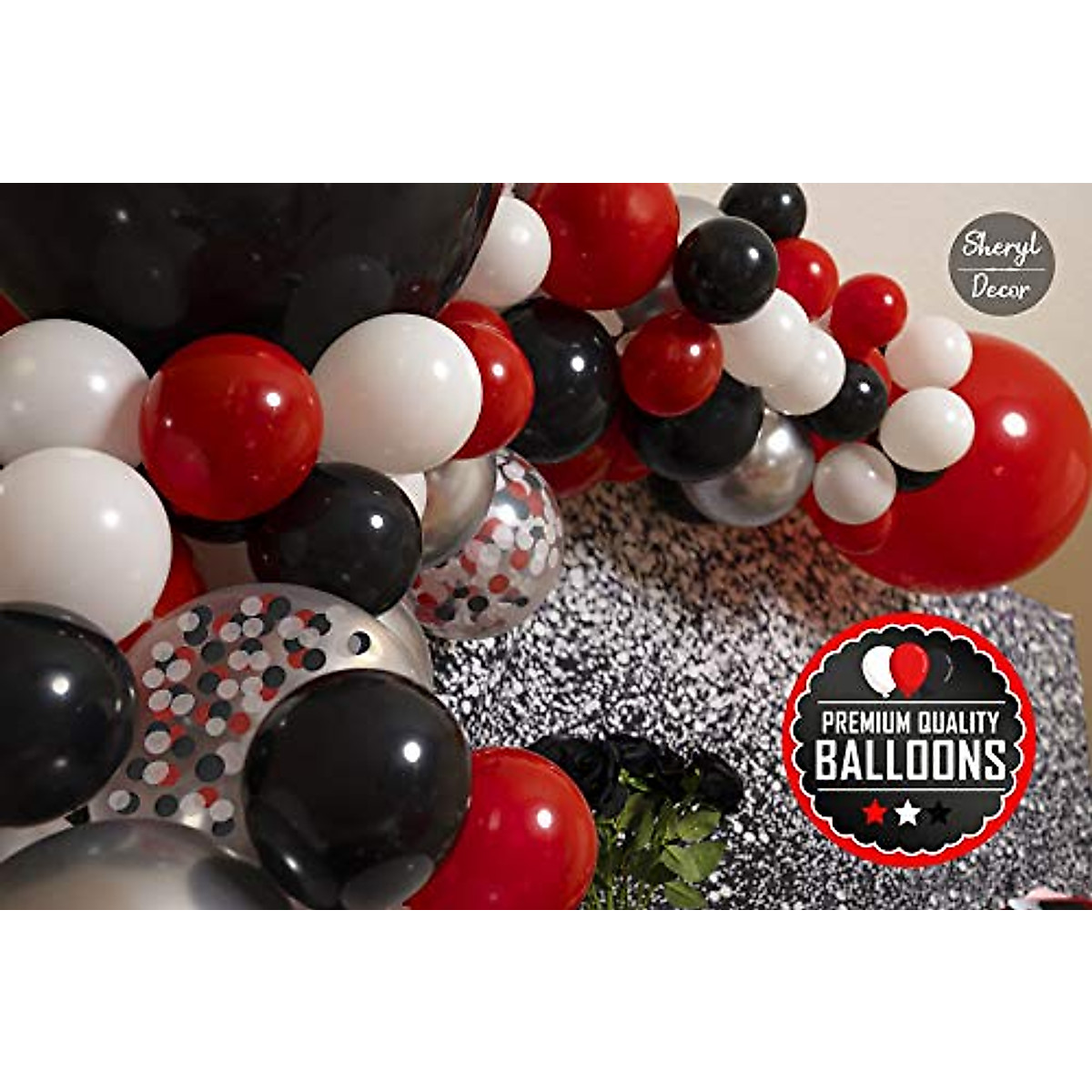 100 Red Black and White Balloons - Small & Large Red and Black Balloons Party Decorations Supplies Pack for Deadpool Birthday, Lumberjack Baby Shower, Graduation, Pirate, Ladybug, Race Car, Poker…
