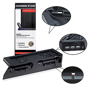 OSTENT Multifunctional Hub USB Cooling Fan Charger Stand for PS4 Console and Controller - Color Black