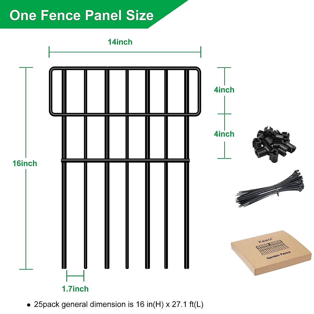Xeeol 25 Pack Animal Barrier Fence, 27.1ft (L) x 16in (H) Decorative Garden Fencing Border for Yard, Rustproof Metal Wire No Dig Bottom Fence Panels for Dog and Rabbit, Outdoor Patio Decor