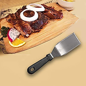 KUFUNG Grill Turner, Stainless Steel Metal Griddle Spatula, Steak Pizza Shovel Teppanyaki Shovel with Beveled Edges great for BBQ Grill Flat Top (2.8x4.9 inch, Black)