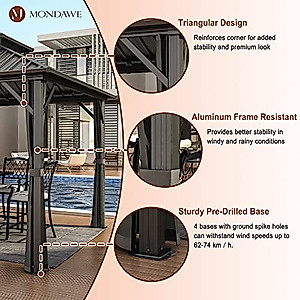 12' X 10' Aluminum Hardtop Gazebo with Nettings and Gutter Heavy Duty Outdoor Patio Double Roof Gazebo Pavilion Galvanized Steel Permanent Gazebo Canopy Grill Shelter for Backyard, Deck
