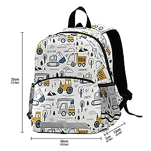 ZOEO Toddlers Backpack Kids Childish Truck Excavator Bookbag for Boys Girls 3-6 Years Preschool Kindergarten Cute Mini Bags with Safety Leash Daypack