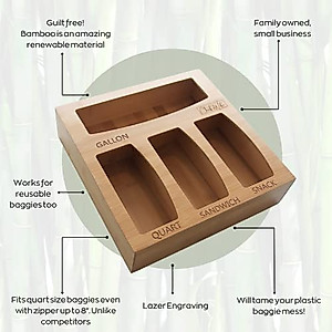 CHEF'S WIFE Ziplock Bag Storage Organizer for the Kitchen Drawer - Eco Friendly Bamboo Plastic Baggie Container - Compatible with Ziploc, Glad, Solimo, Hefty for Snack, Sandwich, Quart & Gallon Sizes