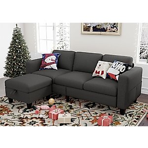 Woyomeub Sectional Sofa Couches for Living Room: Convertible L Shaped Couch with Storage Ottoman - Grey Small 3 Seater Sofas Furniture Set for Small Space