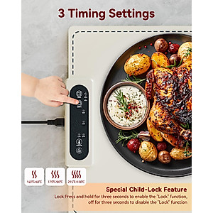 Negative ion Food Warming Mat with Adjustable Temperature,Foldable Electric Warming Tray for Parties Features 3 Modes & Fast Heating,Roll Up Food Warmer for Parties,Shabbat,Christmas （White）