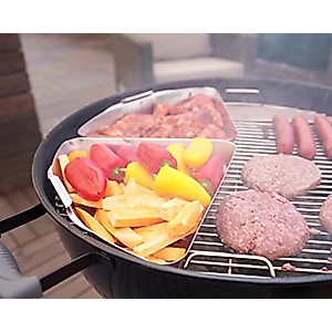 BBQ Grill Basket for Kettle Grills - The Kettle Grill Accessories for Outdoor Grill Set Includes 2 stainless steel grilling baskets & Clip-On Handle Designed for 22" Kettle Grill Models - a Perfect Fish Grill Basket & Grill Vegetable Basket