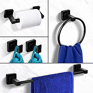 4-PCS Bathroom Hardware Set, Matte Black Bathroom Hardware Set, 16IN Towel Bar Set 304 Stainless Steel, Towel Rack Set Wall Mounted, Hand Towel Bars, Toilet Paper Holder, Towel Ring, Robe Towel Hook