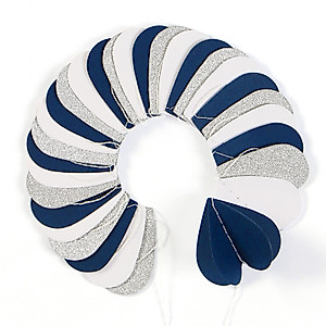 Navy-Blue White Silver 3D-Heart Garland - 39Ft Graduation Hanging Decoration Streamers Banner,Bridal Birthday Engagement Bachelorette Baby Shower Christmas Baby Shower Valentines Party Decor Ouruola
