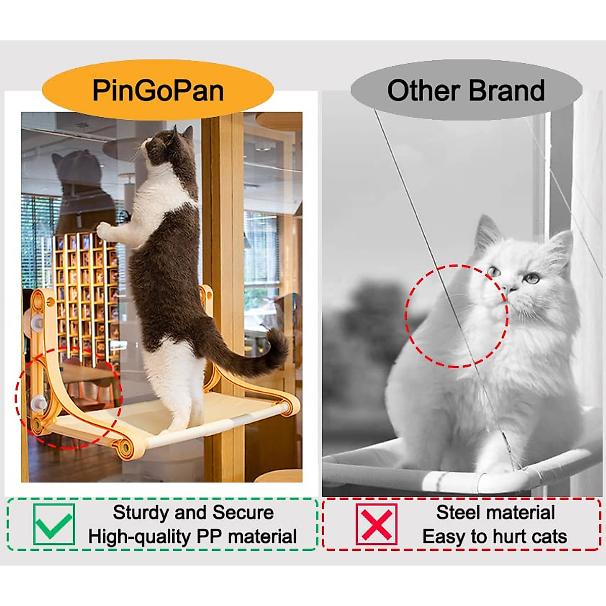 Cat Window Perch,Cat Hammock Window with Two Modes of Use and Easy to Install, Cat Window Bed with Powerful Suction Cups and Easy Cleaning, for Large Fat Cats or Two Cats ，Orange