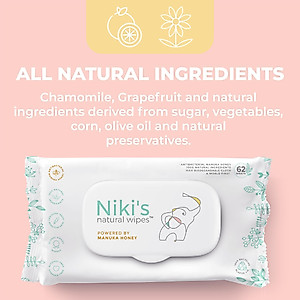 Niki's Natural Baby Wipes | Sensitive Organic Baby Wipes | Made with Manuka Honey and Coconut Oil, No Added Scents | EWG Verified | 744 Wipes (12 Pack x 62 Count Wipes) Baby Wipes Bulk