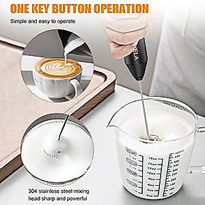 Milk Frother Handheld, Battery Operated Drink Mixer for Coffee, Handheld Electric Stirrer Foam Maker Whisk, Stainless Steel Milk Foamer for Coffee Latte, Cappuccino, Frappe, Matcha (Black)
