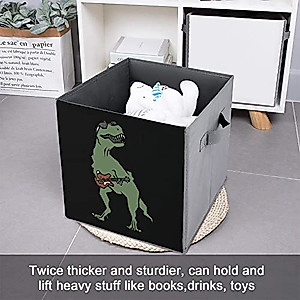 T-Rocks Play Guitar PU Leather Collapsible Storage Bins Canvas Cube Organizer Basket with Handles