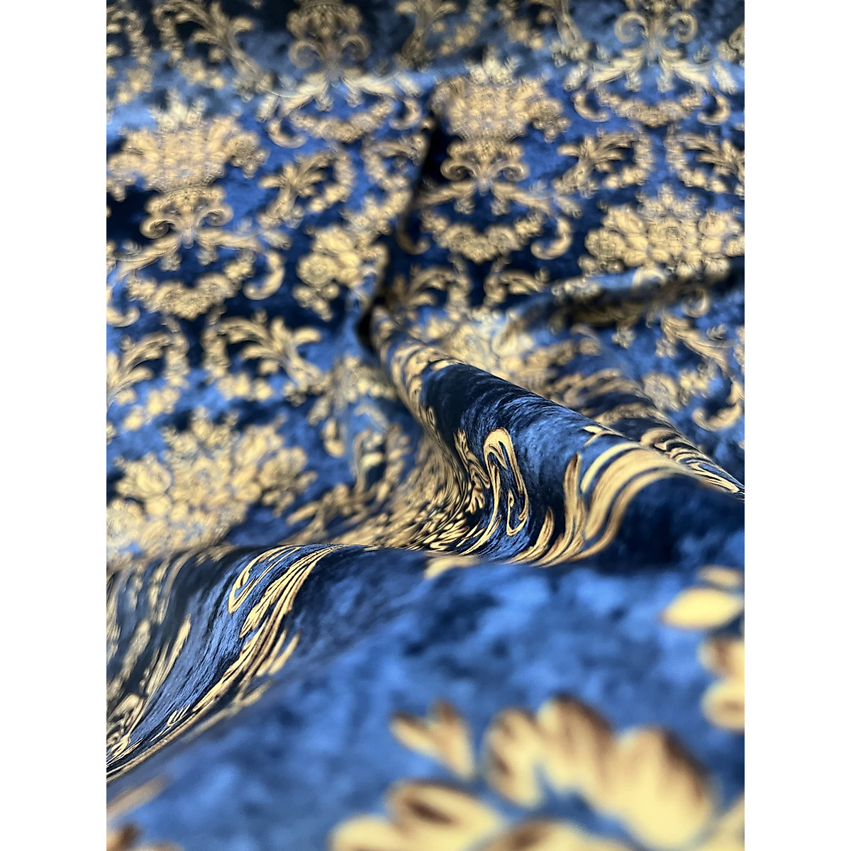 Decora Furnishings Damask Design Digitally Printed Velvet Finish Fabric for Upholstery, Chairs, Cushions, Window Treatments Crafts Rennaisance Rococo Victorian Style 54" Width By the Yard (Royal Blue)