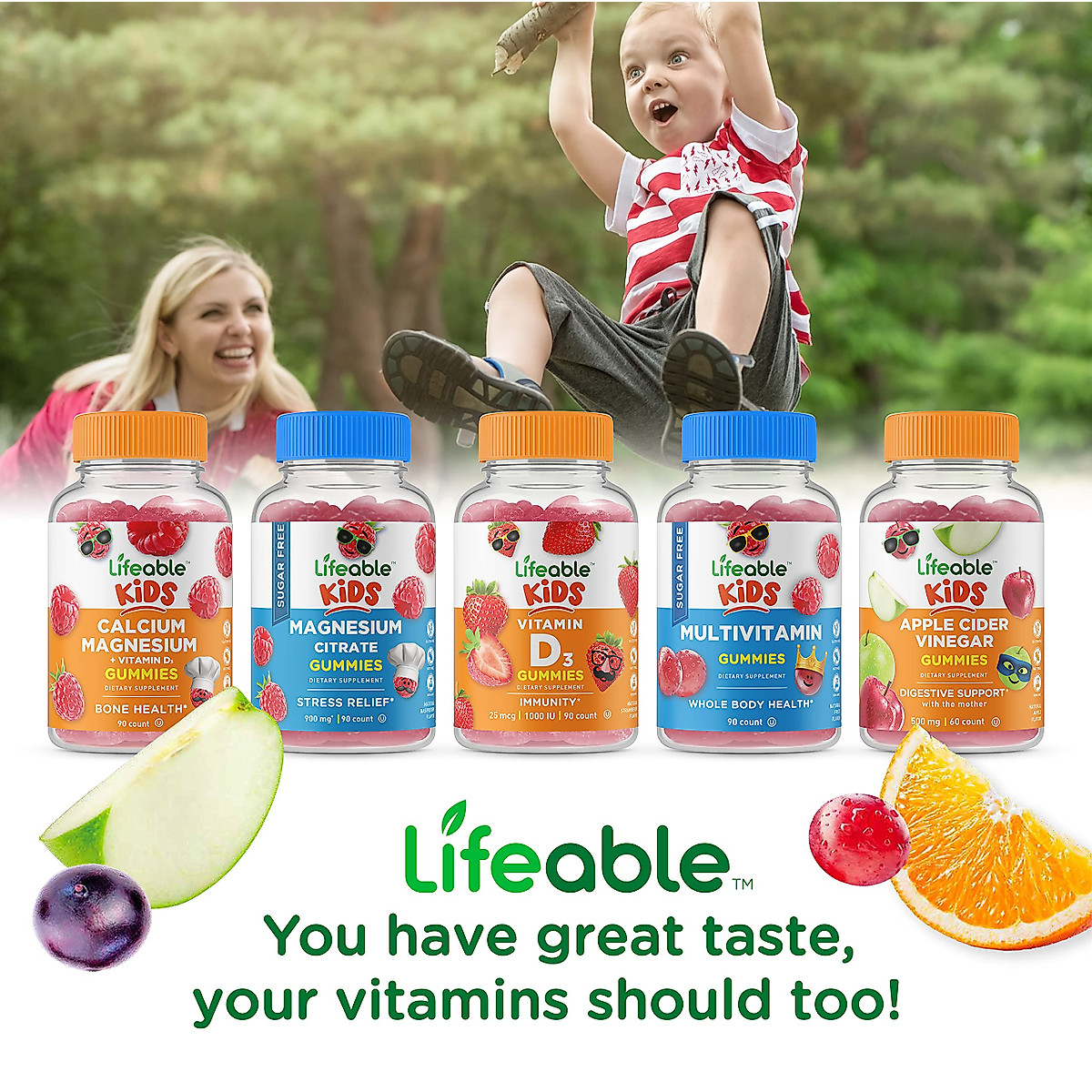 Lifeable Calcium 500 mg with Vitamin D3 1000 IU Gummies for Kids - Natural Flavor Vitamin Supplements - Gluten Free GMO-Free Chewable - for Bone, Groth, Teeth - for Children - 60 Gummies