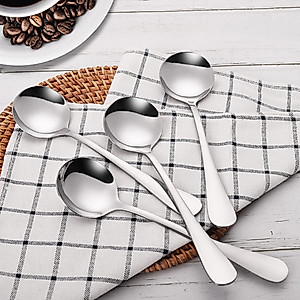 Foamia Soup Spoons, 12-Pack Stainless Steel Spoons Silverware Round Cereal Spoon Dinner Spoons Tablespoons Set for Bouillon Dessert Ice Cream Kitchen Cooking Flatware