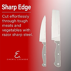 Emeril 3-Piece Specialty Cutlery Kitchen Knife Set (6.5" Nakiri, 5.5" Prep, & 4.75" Spreader Knives) (Grey)