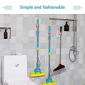 8PCS Broom Holder Wall Mount , No Drilling Self Adhesive Broom Holder, Broom and Mop Organizer Holer Cleaning Supplies Organizer（2Blue/2White/2Pink/2Grey)