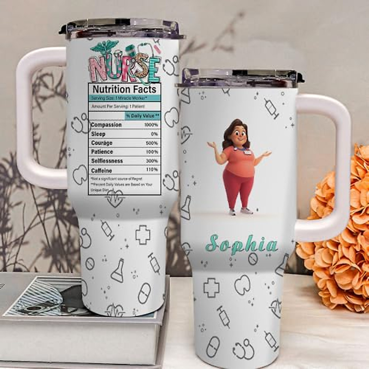 Personalized Nurse Tumbler 40oz -bariatric nurse-Custom Name Insulated Travel Mug with Handle & Straw, Gift for Nurses, Medical Workers, Appreciation, Mother's Day LmfBoT