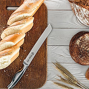 Serrated Bread Knife 8 Inch, Stainless Steel Blade Bread Slicing Knife with Ergonomic Handle, Sharp Knife Bread Cutter for Homemade Crusty and Soft Bread, Bagels, Cake