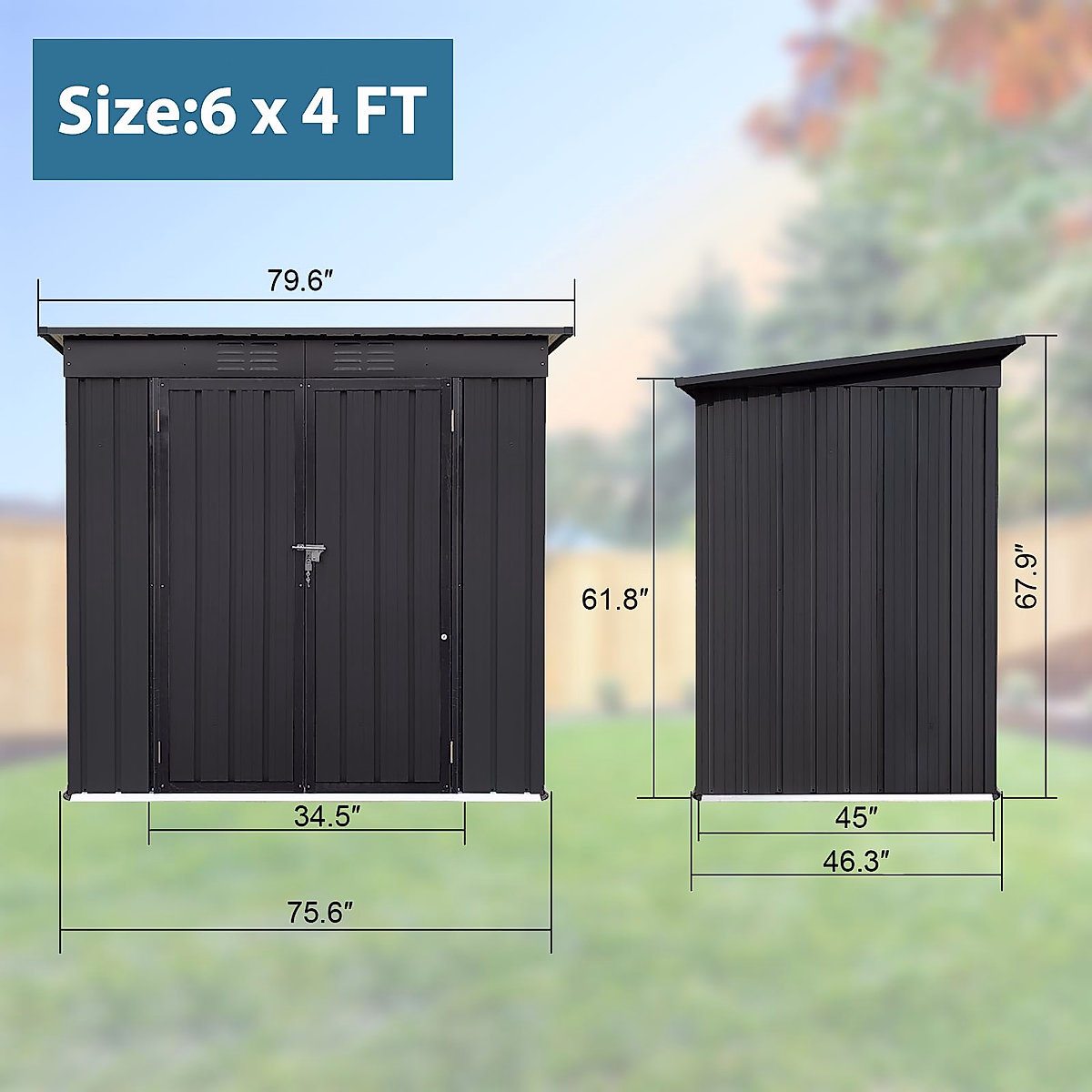 Zevemomo 6 x 4 ft Outdoor Storage Shed, All Weather Metal Shed with Metal Foundation & Lockable Door, Tool Shed Outdoor Storage for Garden, Patio, Backyard, Lawn, Black