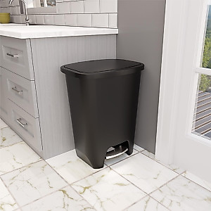 Glad 20 Gallon Trash Can - Plastic Kitchen Waste Bin with Odor Protection of Lid, Premium Stainless Steel Step On Foot Pedal and Garbage Bag Rings, Black
