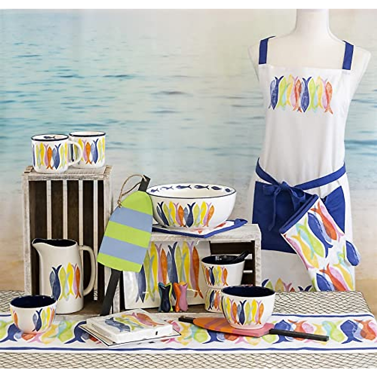 Boston International Ceramic Serving Platter, 10 x 8-Inches, Hand Stamp Fish