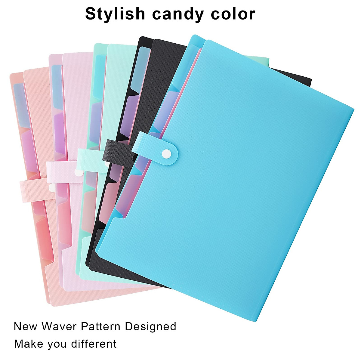 NAFY Colorful Expanding File Folder, 5 Pockets Folder with Colored Labels Portable Weave Pattern Accordion File Folder A4 Letter Size Project Organizer Document Folder for Office School (Pink)