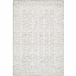 Hauteloom Yadid Wool Living Room, Bedroom Area Rug - Traditional - Light Silver, Off White, Silver Gray - 6' x 9'