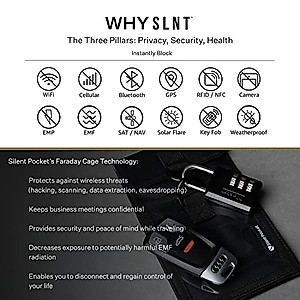 SLNT Lock Out Tag Out Locking Cell Phone Faraday Sleeve with Silent Pocket - Waterproof Nylon, Loto Signal Blocking Device Shielding for Most Phones, Keyfobs - Privacy & Anti-Hacking (Black, Medium)