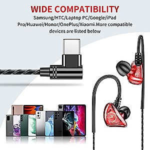 HoneyAKE USB Type C Headphone Earbuds Earphones with Microphone (Mic) in-Ear Wired Volume Control for Samsung Galaxy S8 Google Pixel 2 XL OnePlus 5 5T 3T, Over Ear Buds for Kids Women Small Ears Red