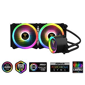 Gamdias CPU Liquid Cooler 240mm RGB for Gaming PC, Computers with 2 PWM Dual Ring RGB Fans, AIO Lighting Cooling Kit, All-in-One CPU Water Cooler with Radiator, Remote and Hub