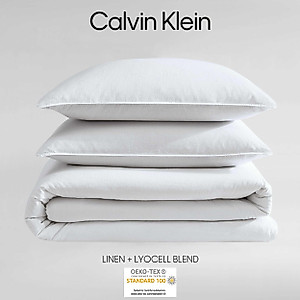 Calvin Klein - Queen Duvet Cover Set, Soft Linen Blend Bedding, Pre-Washed Home Decor for Extra Softness (Soft Linen White, Queen)