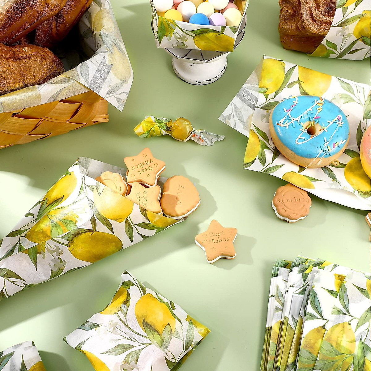 150 Sheets Wax Paper Sheets Wax Paper Sheet for Food Lemon Grease Proof Deli Wraps Basket Liners Deli Paper Sheets Wax Paper Baking Paper Parchment Paper Sandwich Wrap Paper Picnic Basket Liners