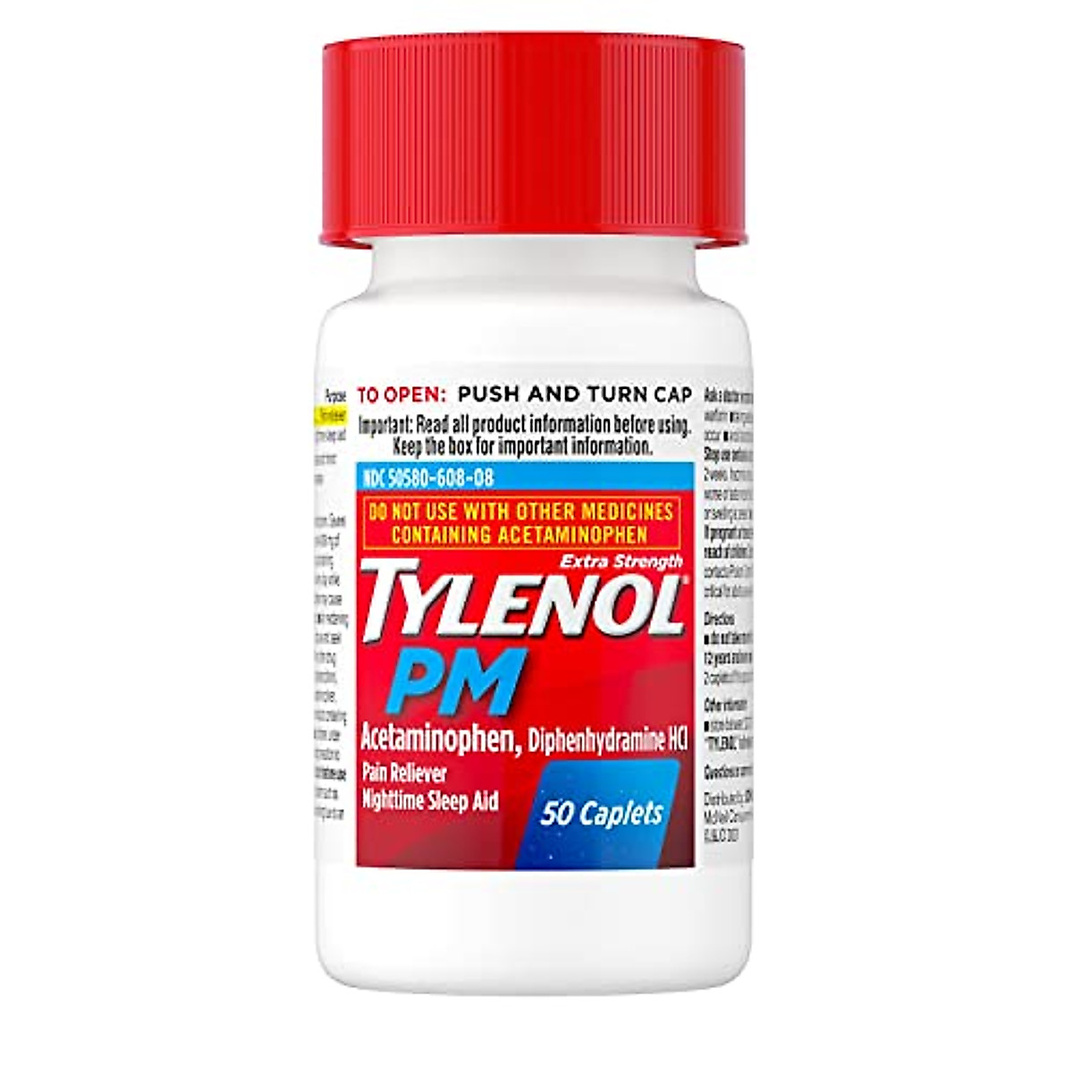 Tylenol PM Extra Strength Pain Reliever & Sleep Aid Caplets, 500 mg Acetaminophen, 50 ct