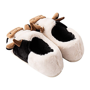 EOIRQHOPDD Cute Cow Slippers for Women Girls Fuzzy Plush cotton slippers household indoor Outdoor Slippers