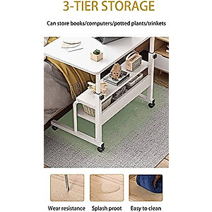Computer Desk Home Office Desks, Standing Adjustable Laptop Desk for Small Spaces, Portable Work Study Desk Table, Modern Pc Gaming Desk with Storage for Bedroom, Desktop Size 31.5x15.7 inch White