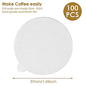 Prasacco 100 Pieces Reusable Aluminum Foil Lid Reusable Coffee Covers（37mm/1.45inch）