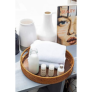 Rattan Decorative Tray with Natural Wood - Coffee Table/ Ottoman Tray - Vanity Tray - Fruit Basket - Serving Tray